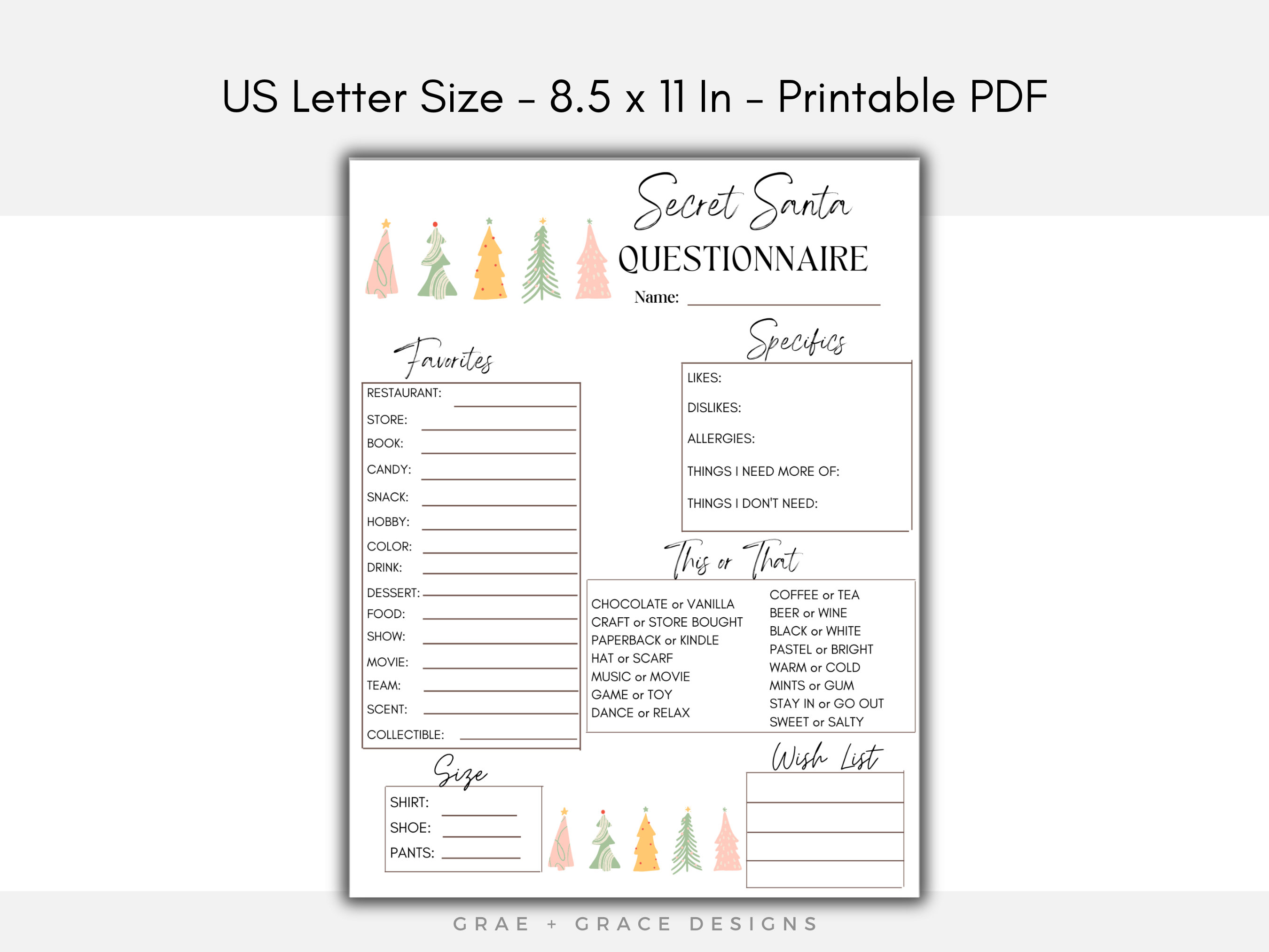 Secret Santa Questionnaire Printable Secret Santa Gift Exchange ...
