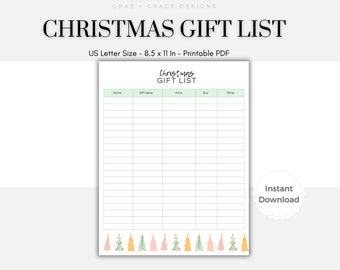 Christmas Gift List Christmas Gift Idea PDF Printable Christmas Planner ...