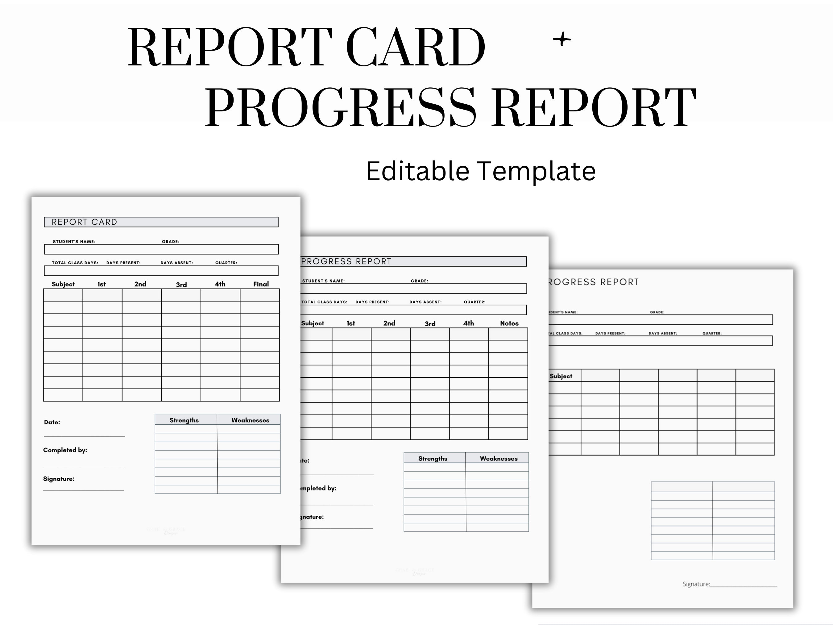 Customizable Report Card and Progress Report Template - Etsy