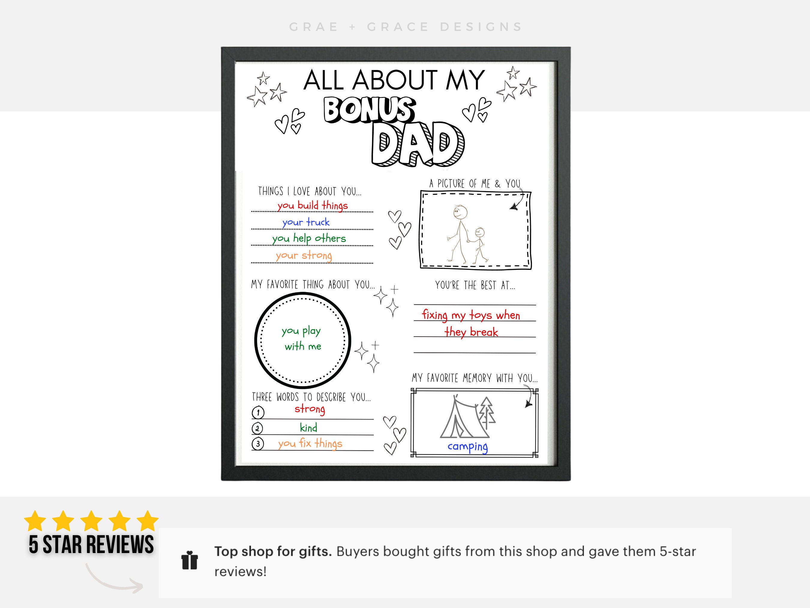 Bonus Dad Father's Day Printable All About My Bonus Dad Father's Day ...