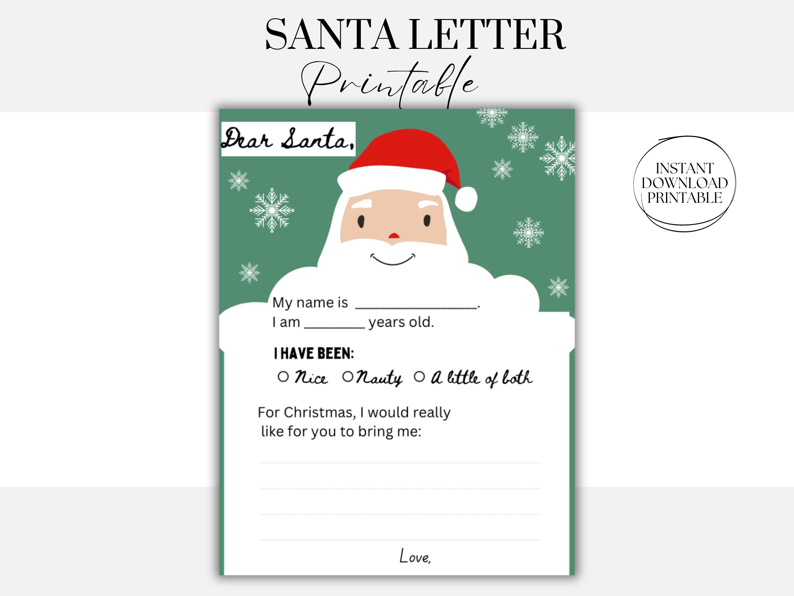 Letter to Santa PRINTABLE Kids Letter to Santa Letter Christmas ...