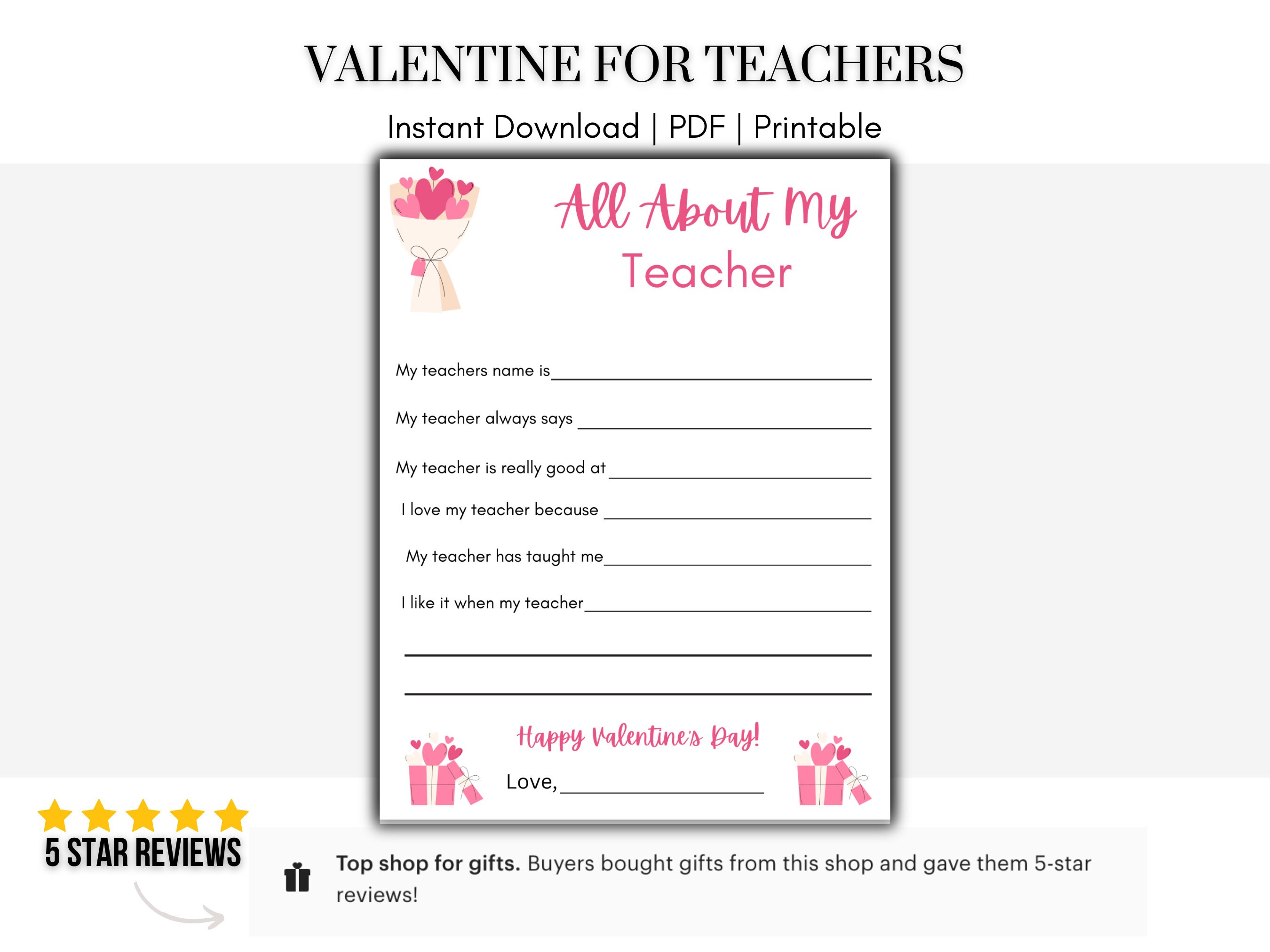 Teacher Valentine Gift Printable Class Valentine Teacher Appreciation ...