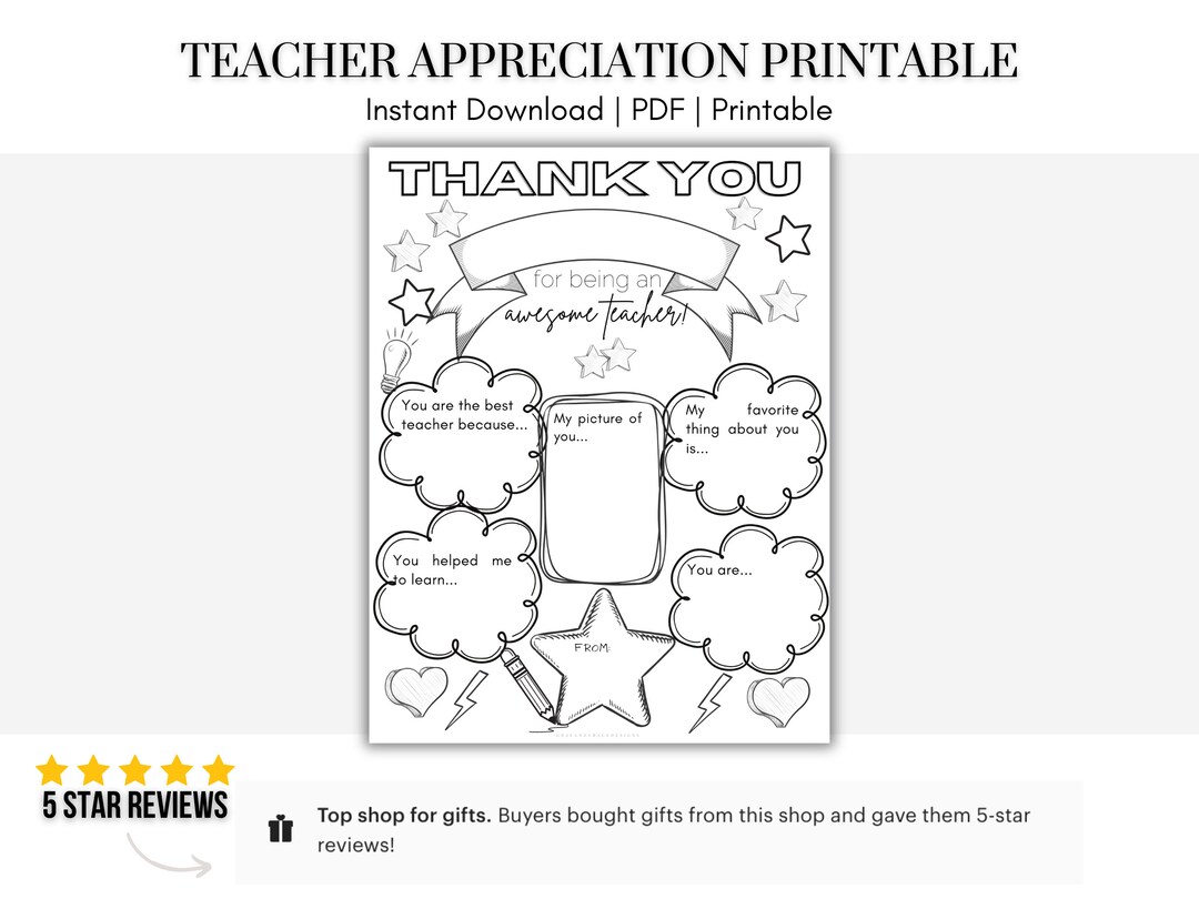 Teacher Appreciation Week Printable Teacher Appreciation Gift Thank You ...