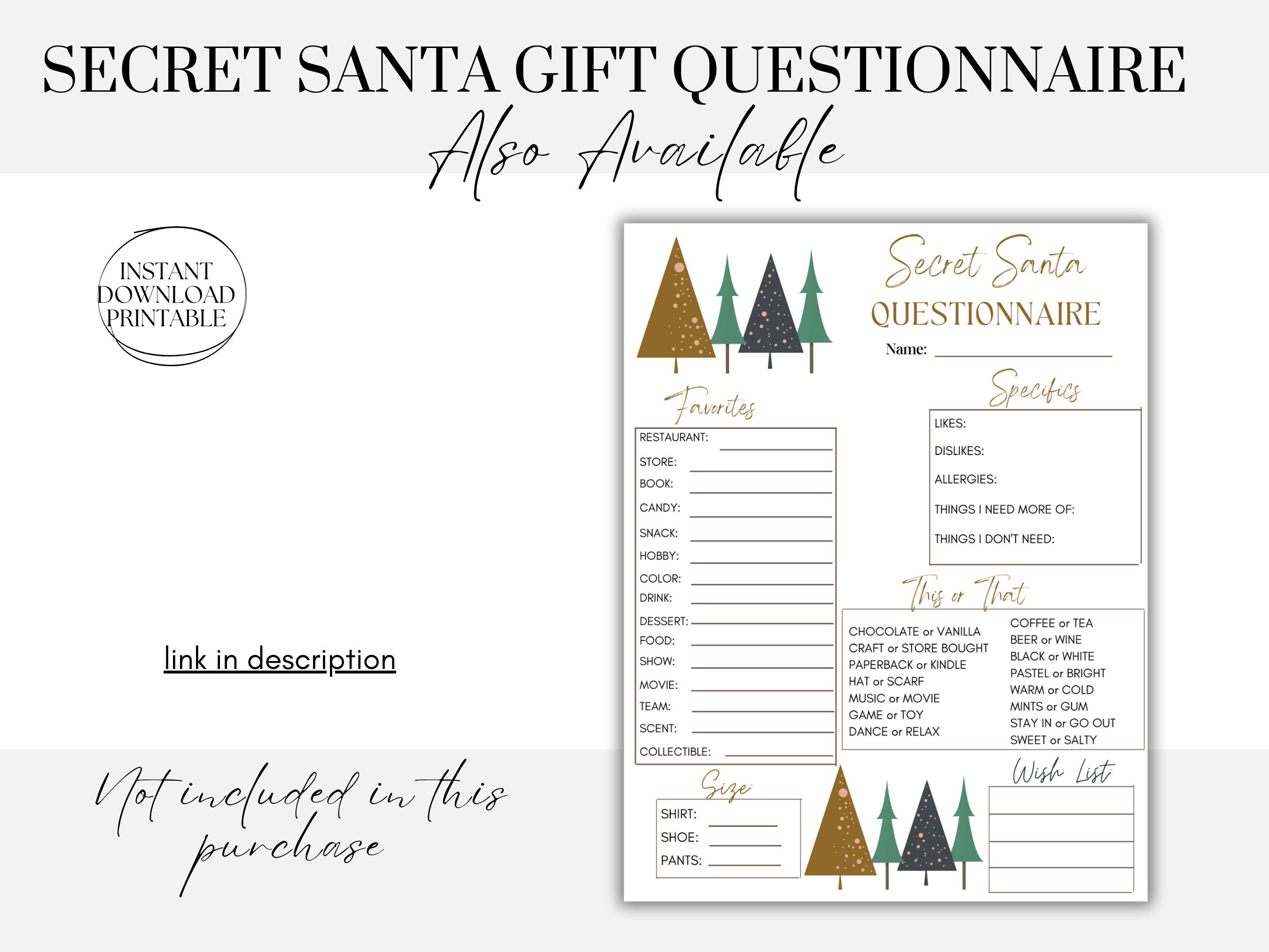 Secret Holiday Gift Exchange Questionnaire Printable PDF for Kids ...