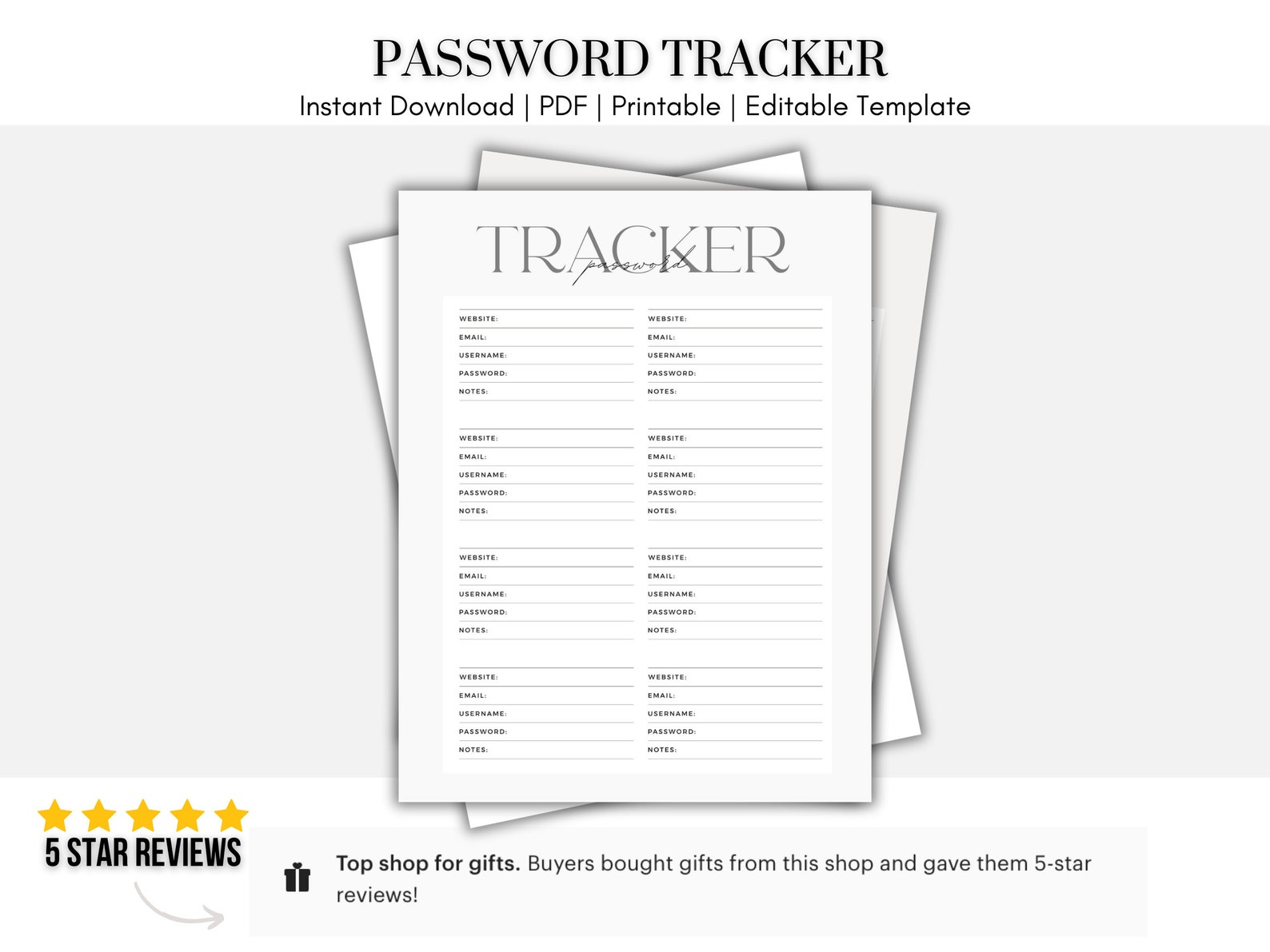 Password Tracker Printable & Fillable | Password Keeper | Password ...