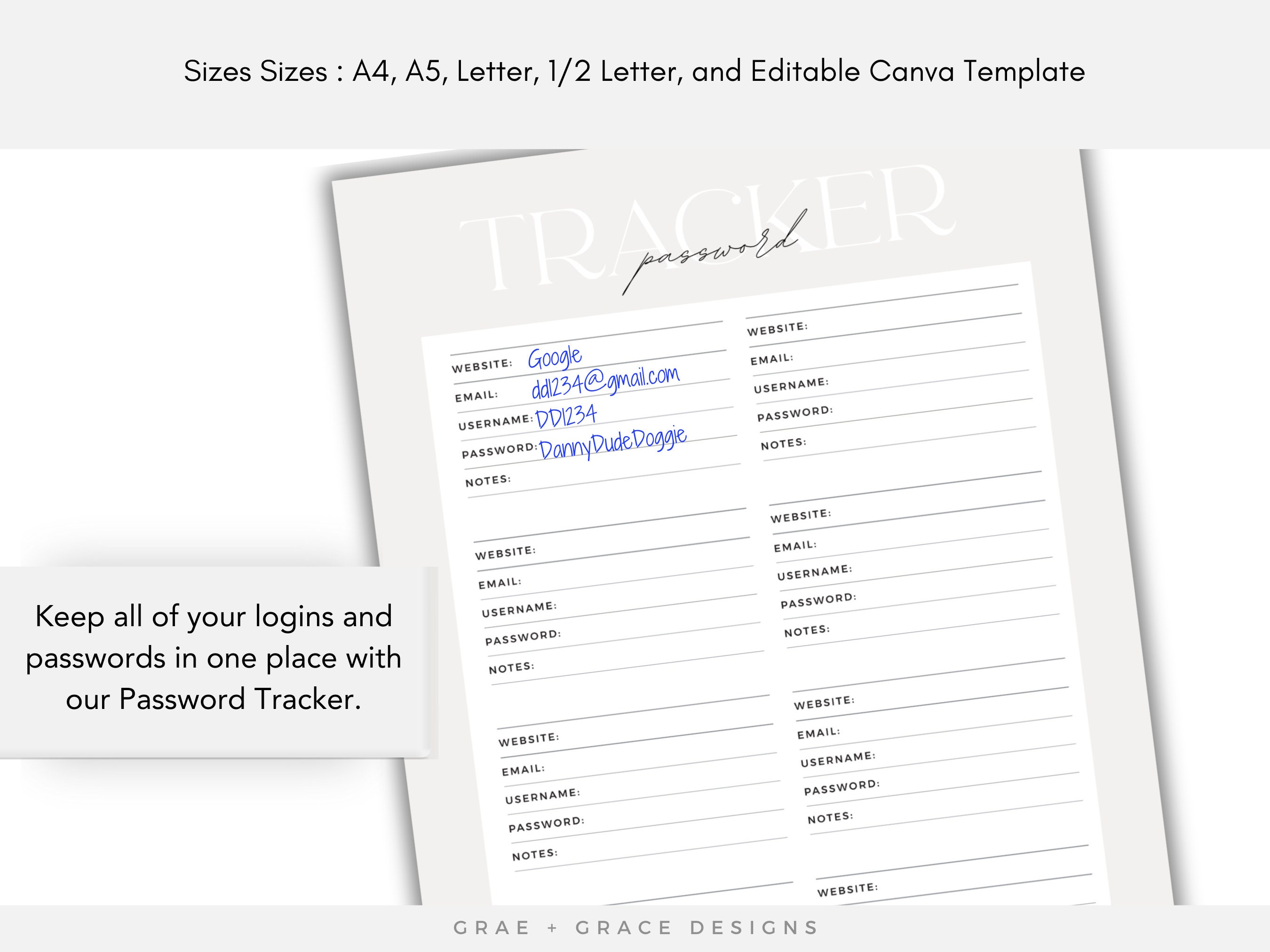 Password Tracker BUNDLE | Printable Password Log Organizer Password ...