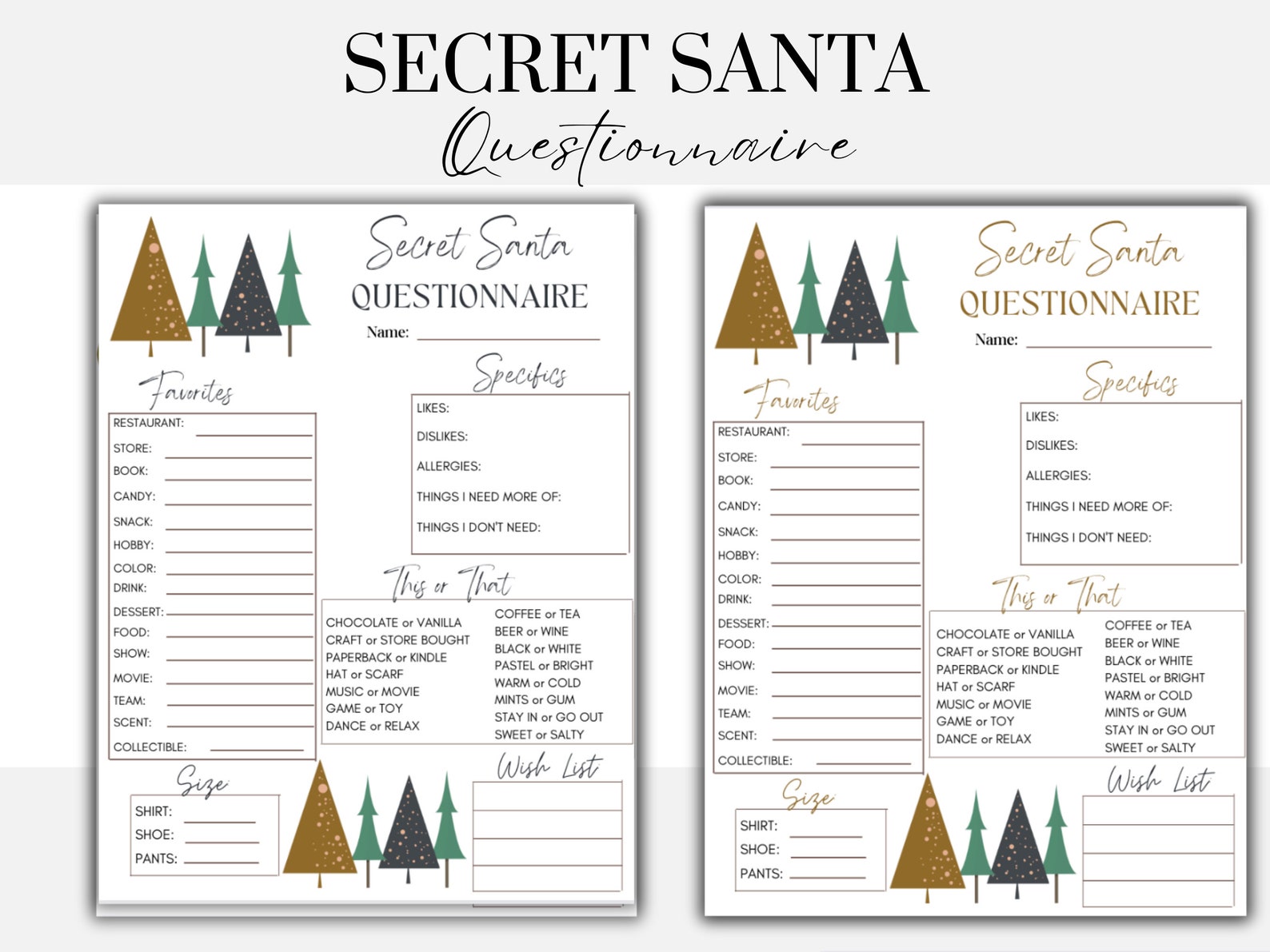 Secret Holiday Elf Gift Exchange Questionnaire Printable PDF (work or ...
