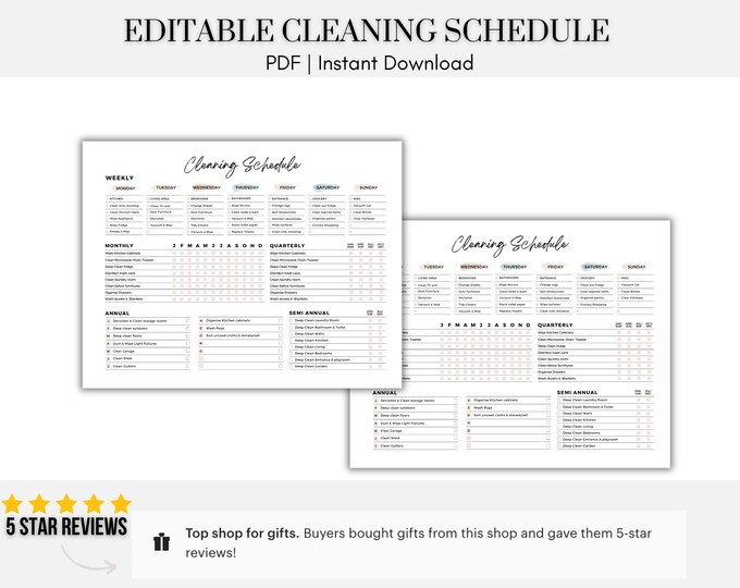 Editable Cleaning Checklist Planner, Printable Daily and Weekly Chore ...
