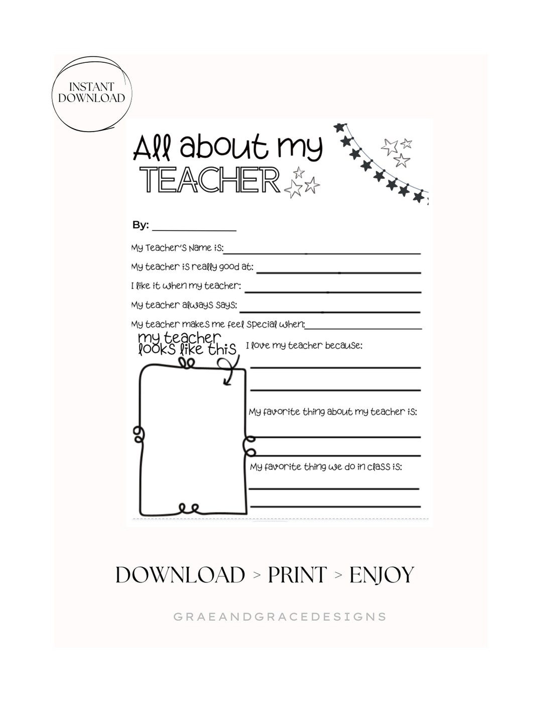 Teacher Gift, Teacher Appreciation Week Printable, Teacher Survey ...