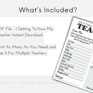 Favorites Teacher Survey Printable Gift Questionnaire for Teachers ...
