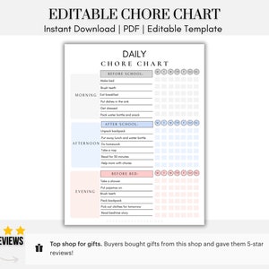 Kids Daily School Checklist Schedule Printable, Editable Chore Chart ...