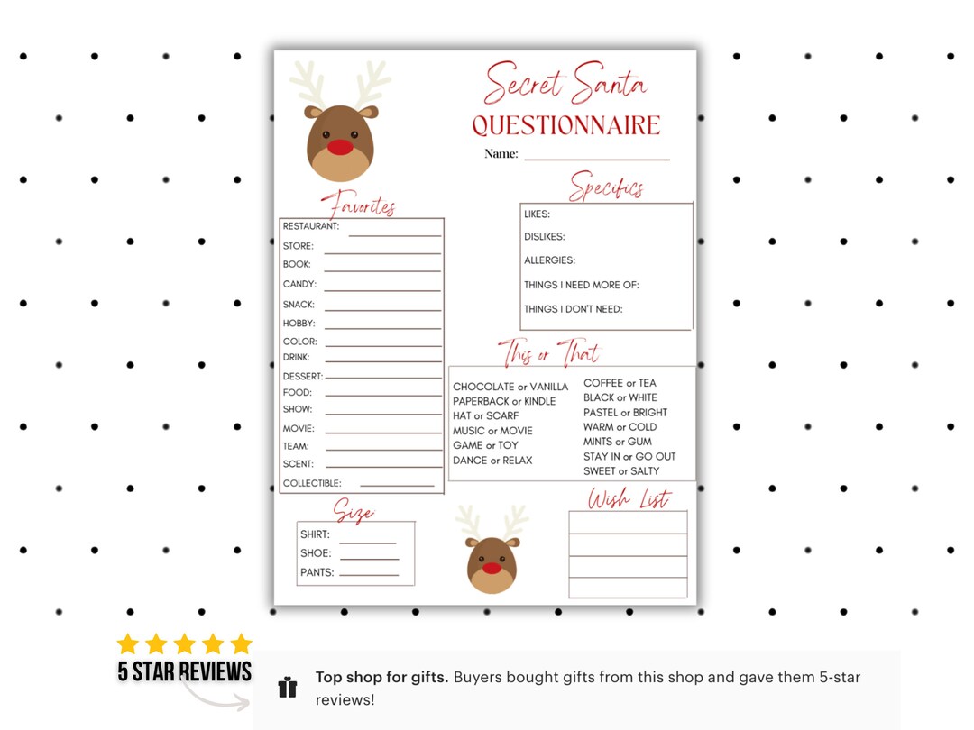 Gift Questionnaire for Kids Printable PDF for Kids Secret Santa Gift ...