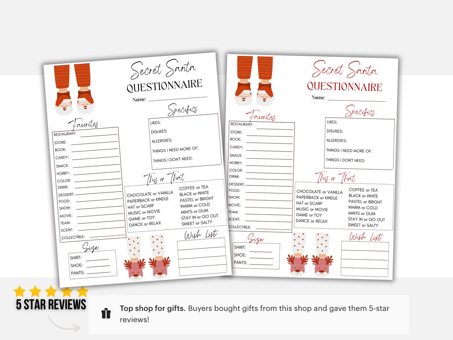 Kids Secret Holiday Gift Exchange Questionnaire Printable PDF for Kids ...