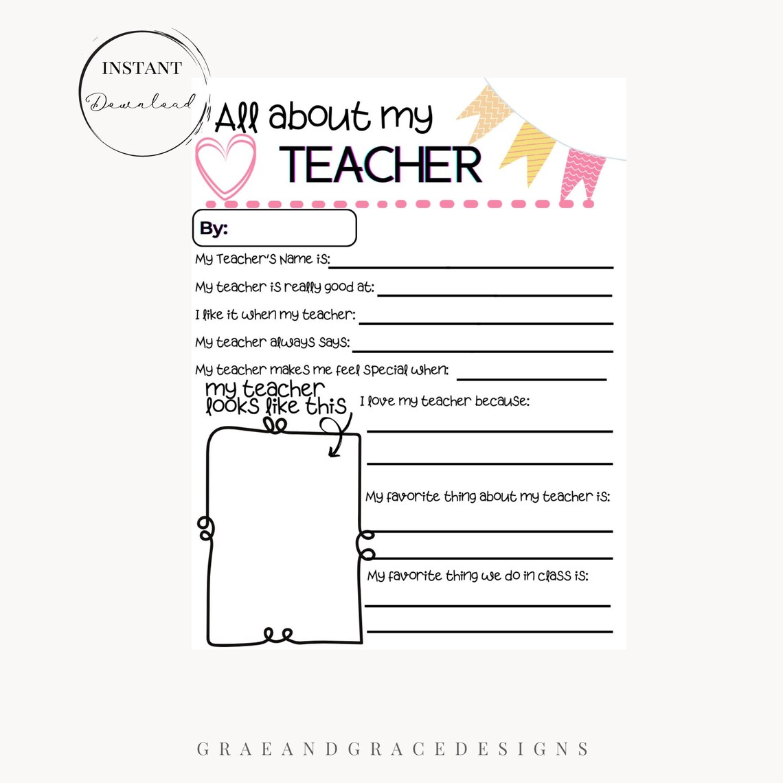 Teacher Gift Teacher Appreciation Week Printable Teacher Survey Thank ...
