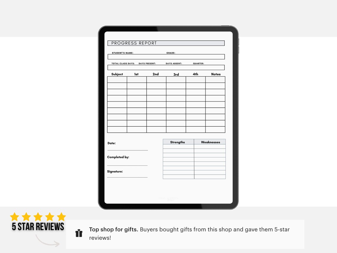 Homeschool Report Card Progress Report Template Editable Transcript ...