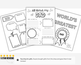 FATHER'S DAY Gift All About My Dad INSTANT Download kids Fathers Day ...