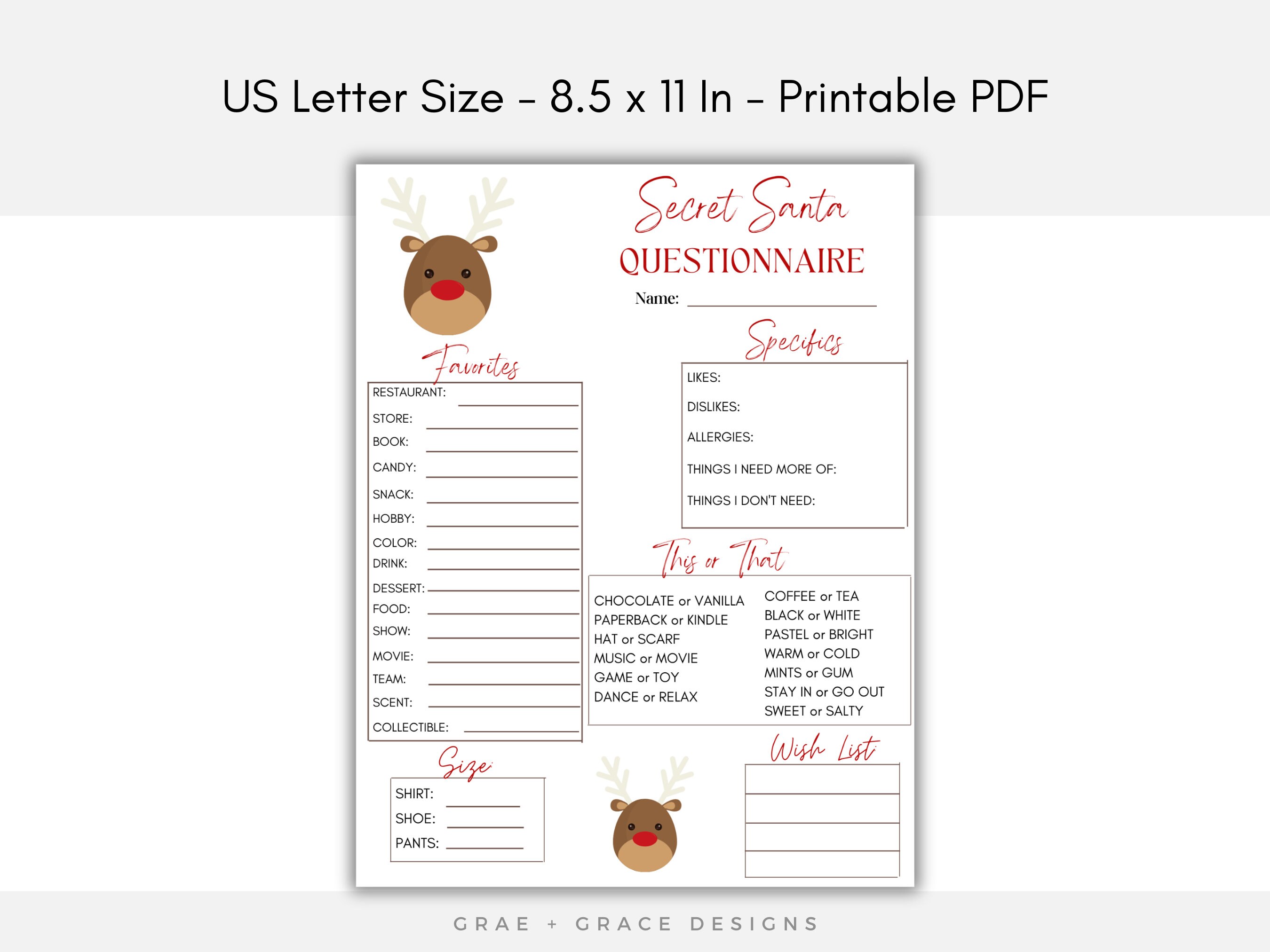 Secret Holiday Gift Exchange Questionnaire Printable PDF for Kids ...