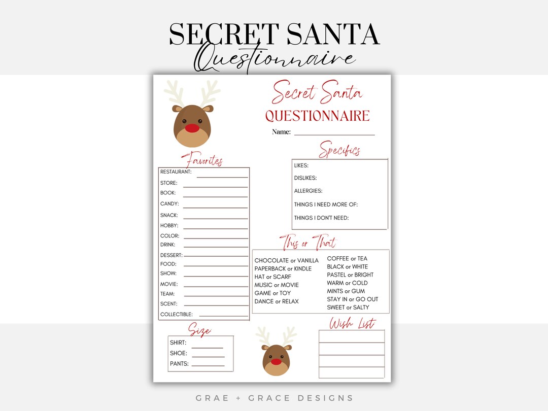 Secret Holiday Gift Exchange Questionnaire Printable PDF for Kids ...