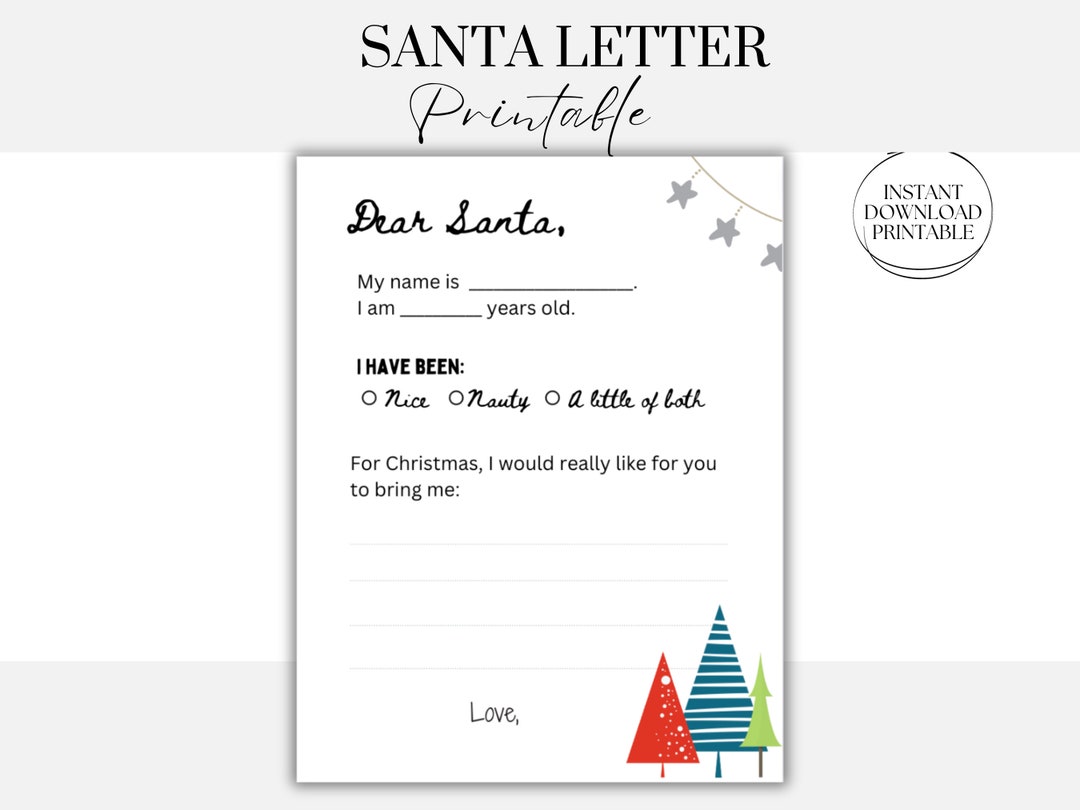 Letter to Santa PRINTABLE Kids Letter to Santa Letter Christmas ...
