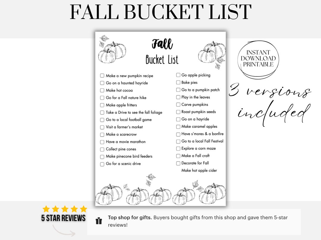 Fall Bucket List Printable Autumn Bucket List Template Editable Fall ...