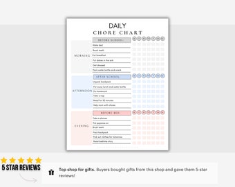 Kids Daily School Checklist Schedule Printable, Editable Chore Chart ...