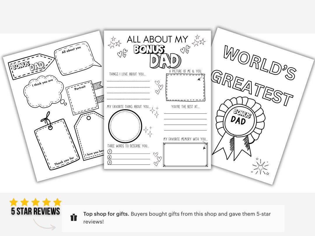 Bonus Dad Father's Day Printable All About My Bonus Dad Father's Day ...