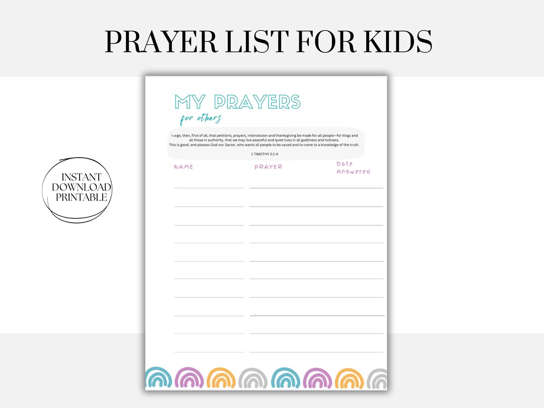 Prayer List for Kids Prayer Chart Prayer List Printable Church ...