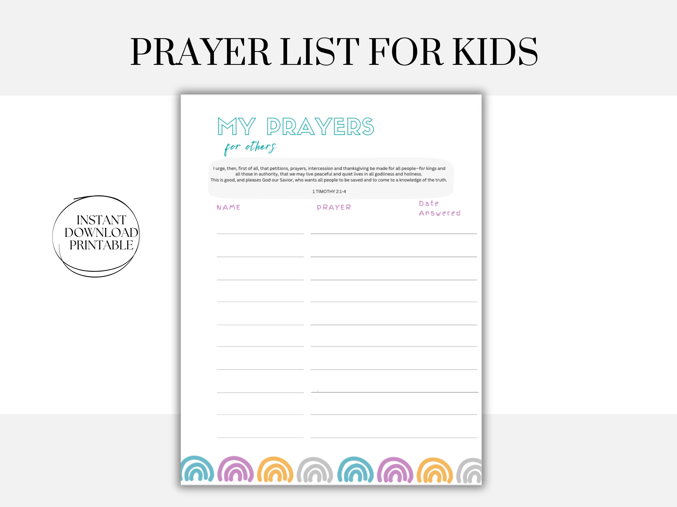 Prayer List for Kids Prayer Chart Prayer List Printable Church ...