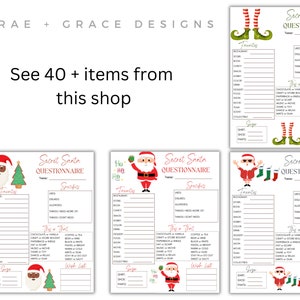 Printable PDF Secret Santa Gift Exchange Questionnaire (work or ...