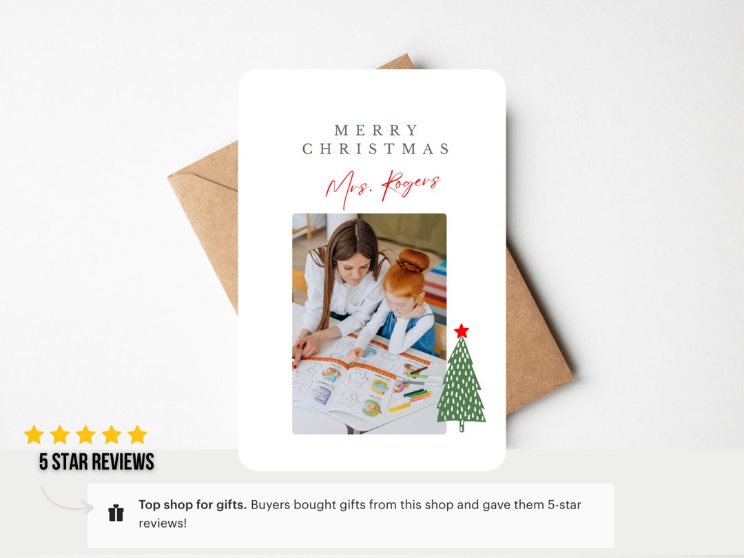 Photo Christmas Card for Teachers Canva Template 5x7 Holiday Card ...