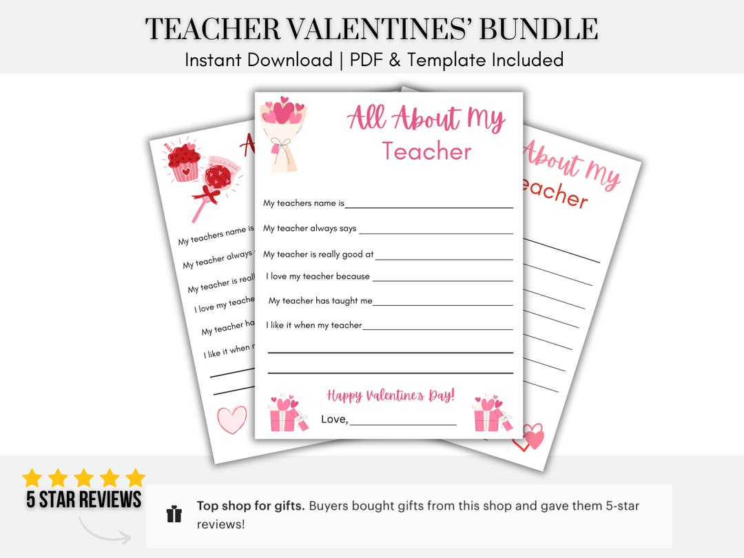 Valentines for Teachers | Printable Teacher Valentines Bundle | Class ...