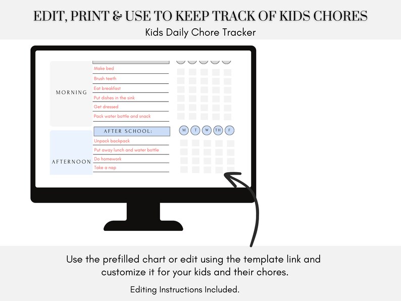 Kids Daily School Checklist Schedule Printable, Editable Chore Chart ...