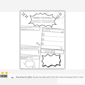 Superhero Teacher Appreciation Printable All About My Teacher, Coloring ...