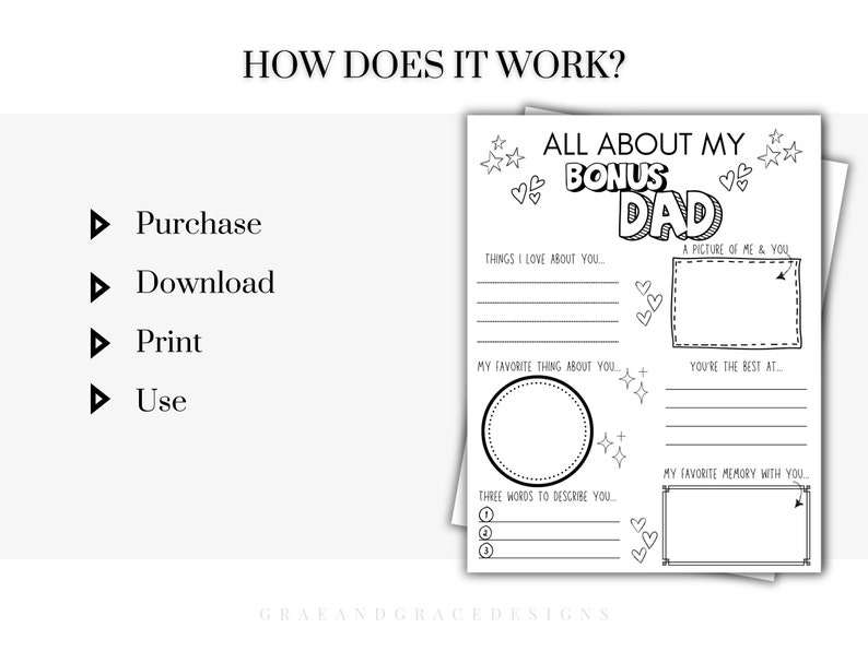 Fathers Day Gift Bonus Dad All About My Bonus Dad Printable Fill in the ...