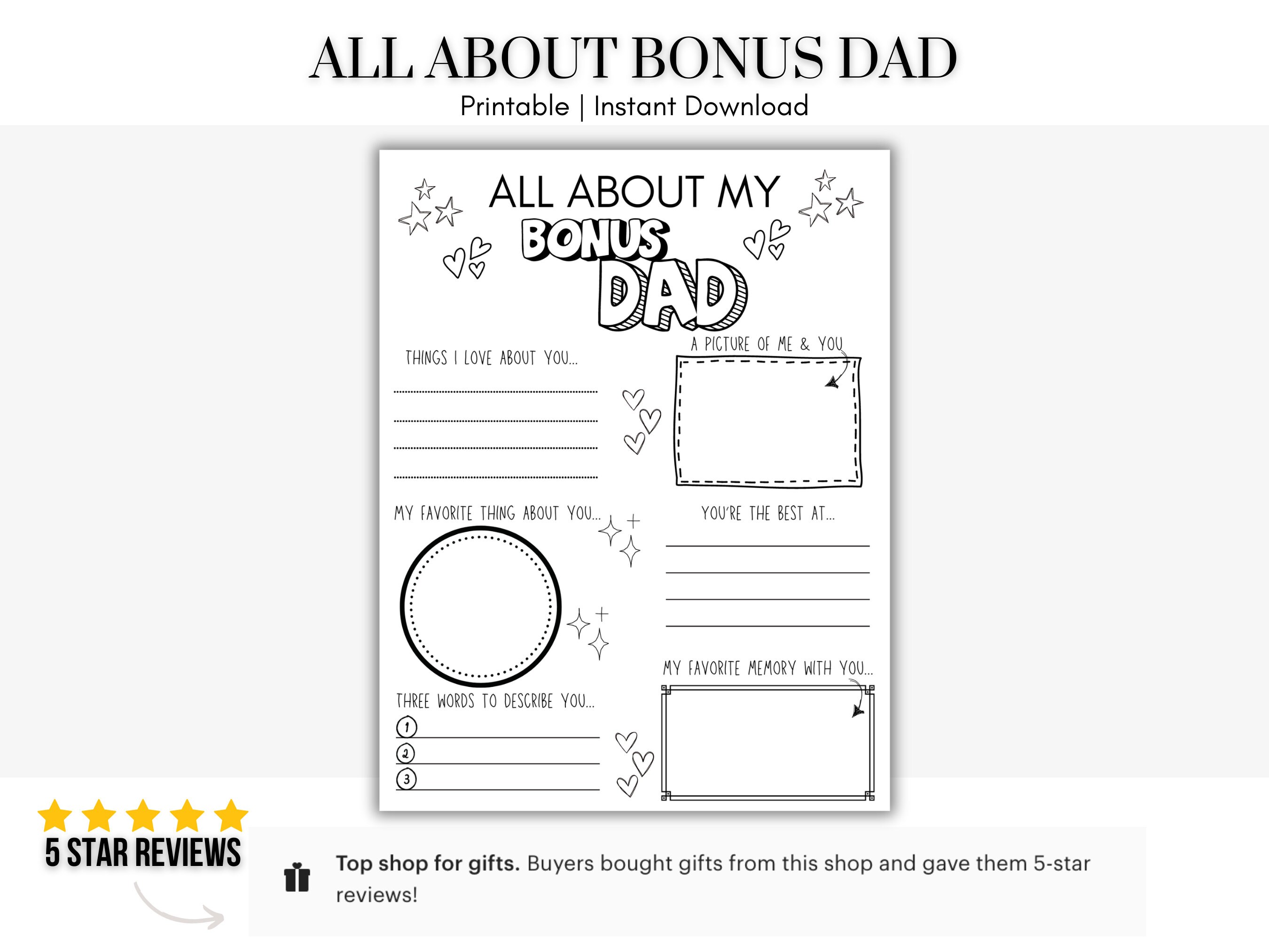 Fathers Day Gift Bonus Dad All About My Bonus Dad Printable Fill in the ...