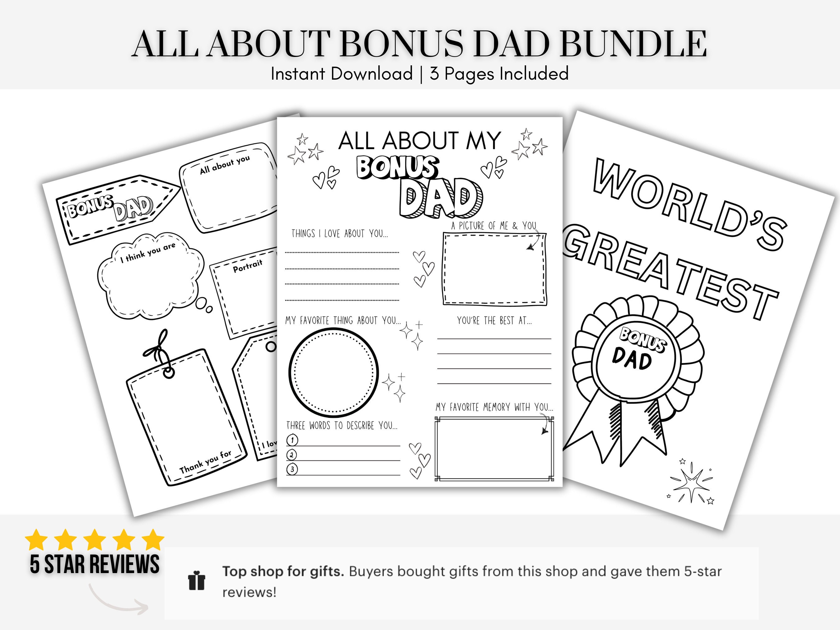 Bonus Dad Father's Day Printable All About My Bonus Dad Father's Day ...
