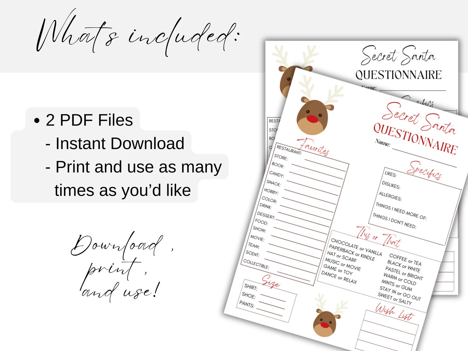 Gift Questionnaire for Kids Printable PDF for Kids Secret Santa Gift ...