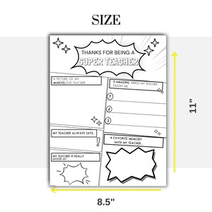 Superhero Teacher Appreciation Printable All About My Teacher, Coloring ...