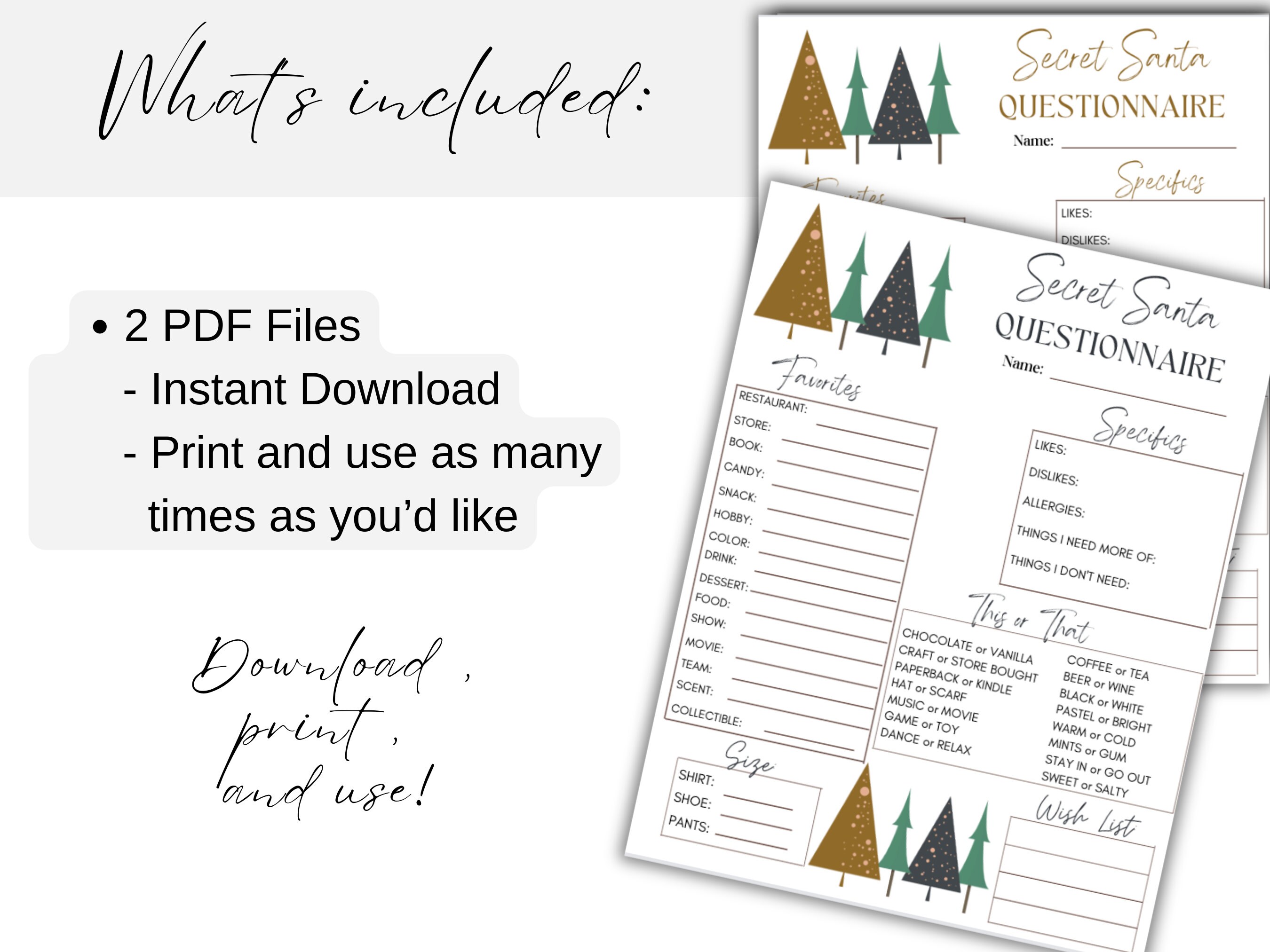 Secret Holiday Elf Gift Exchange Questionnaire Printable PDF (work or ...