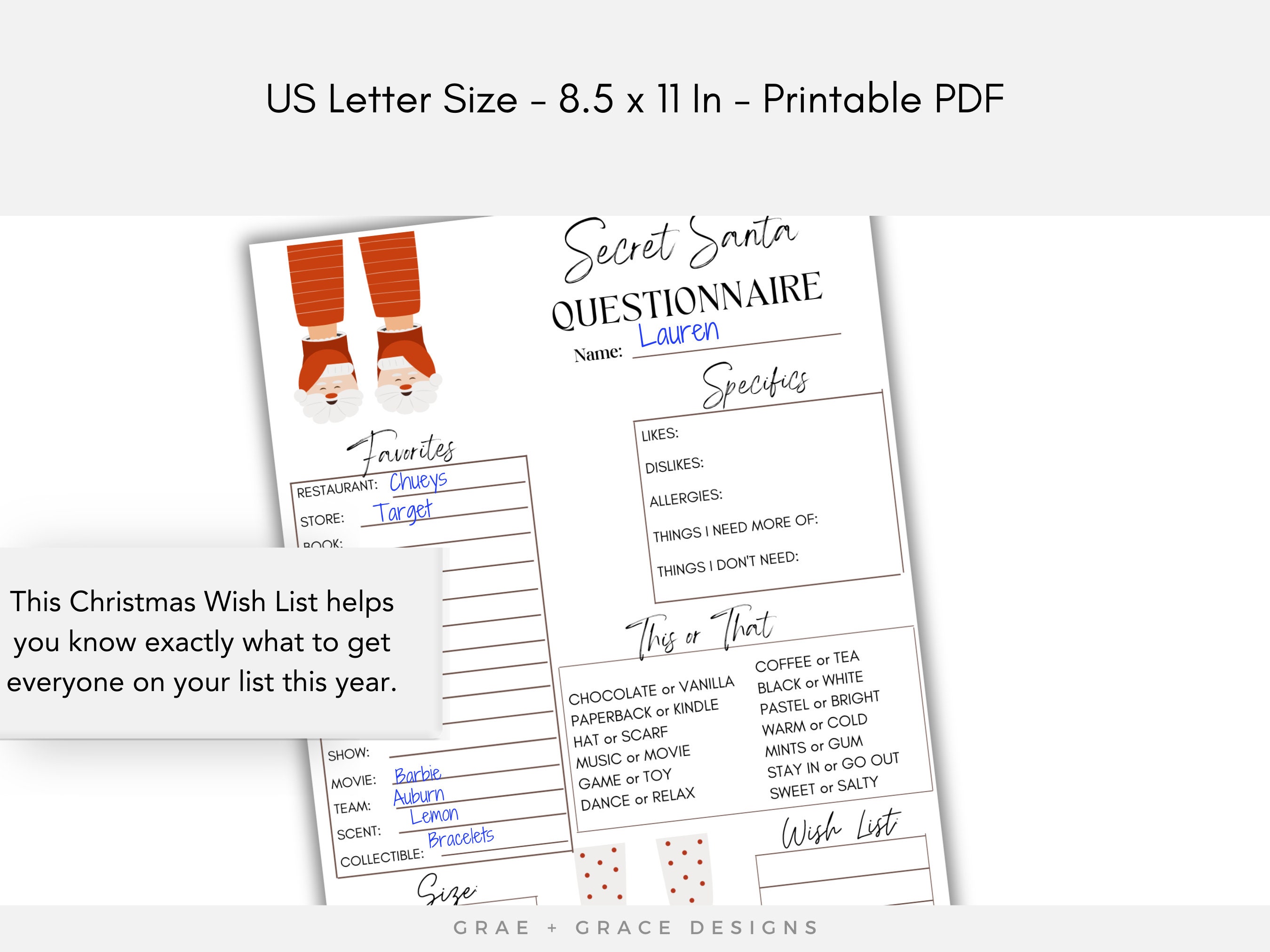 Kids Secret Holiday Gift Exchange Questionnaire Printable PDF for Kids ...