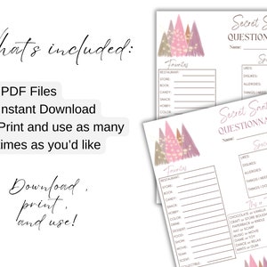 Printable PDF Secret Santa Gift Exchange Questionnaire (work or ...