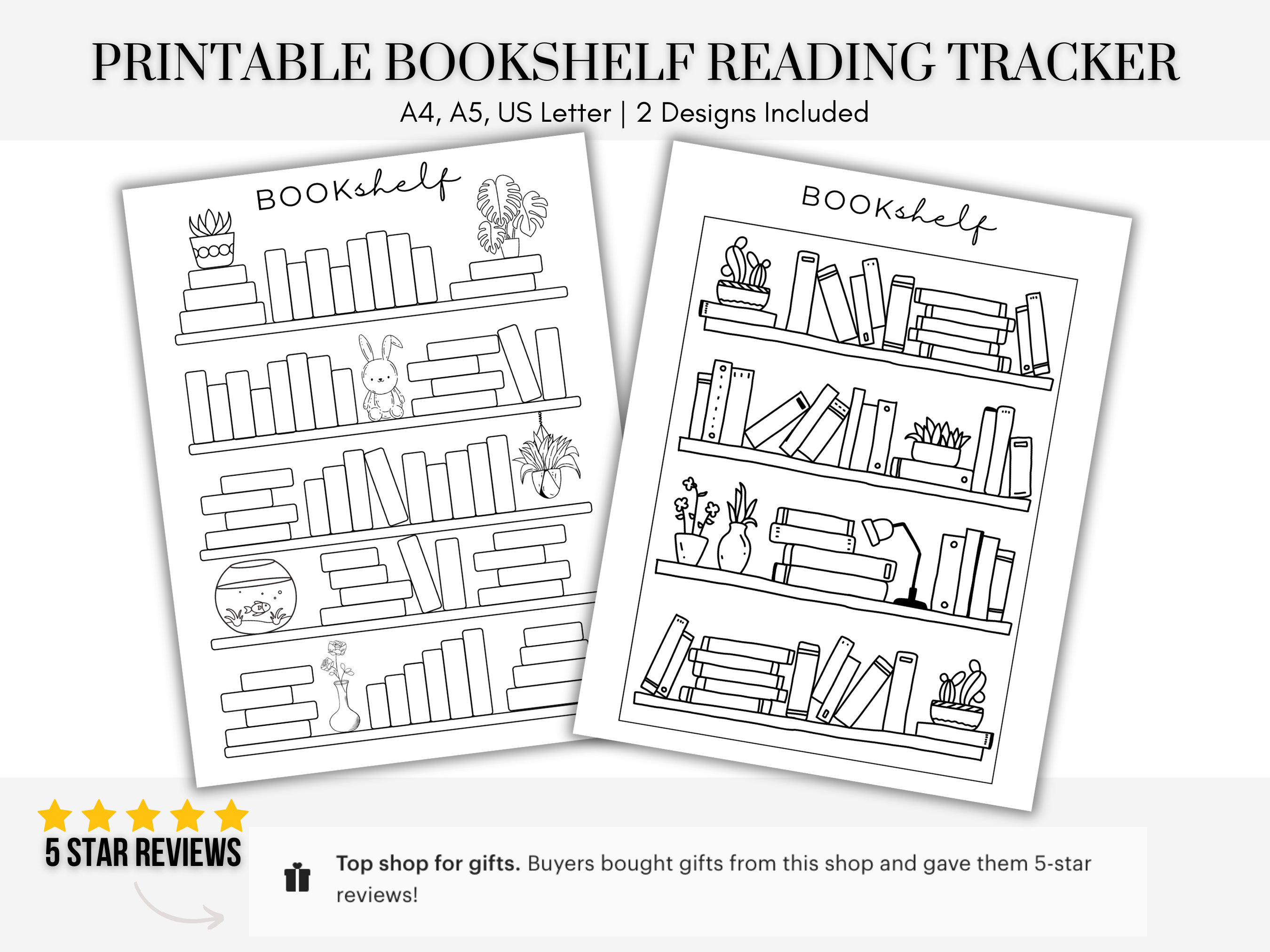 Reading Tracker Printable, Bookshelf Reading Log A4 A5 Letter HP ...