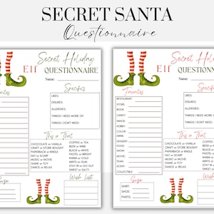 Secret Holiday Elf Gift Exchange Questionnaire Printable PDF work or ...