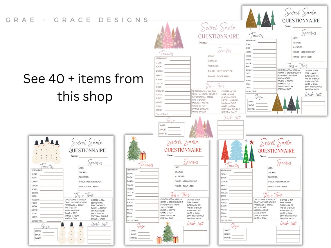 Secret Holiday Elf Gift Exchange Questionnaire Printable PDF (work or ...