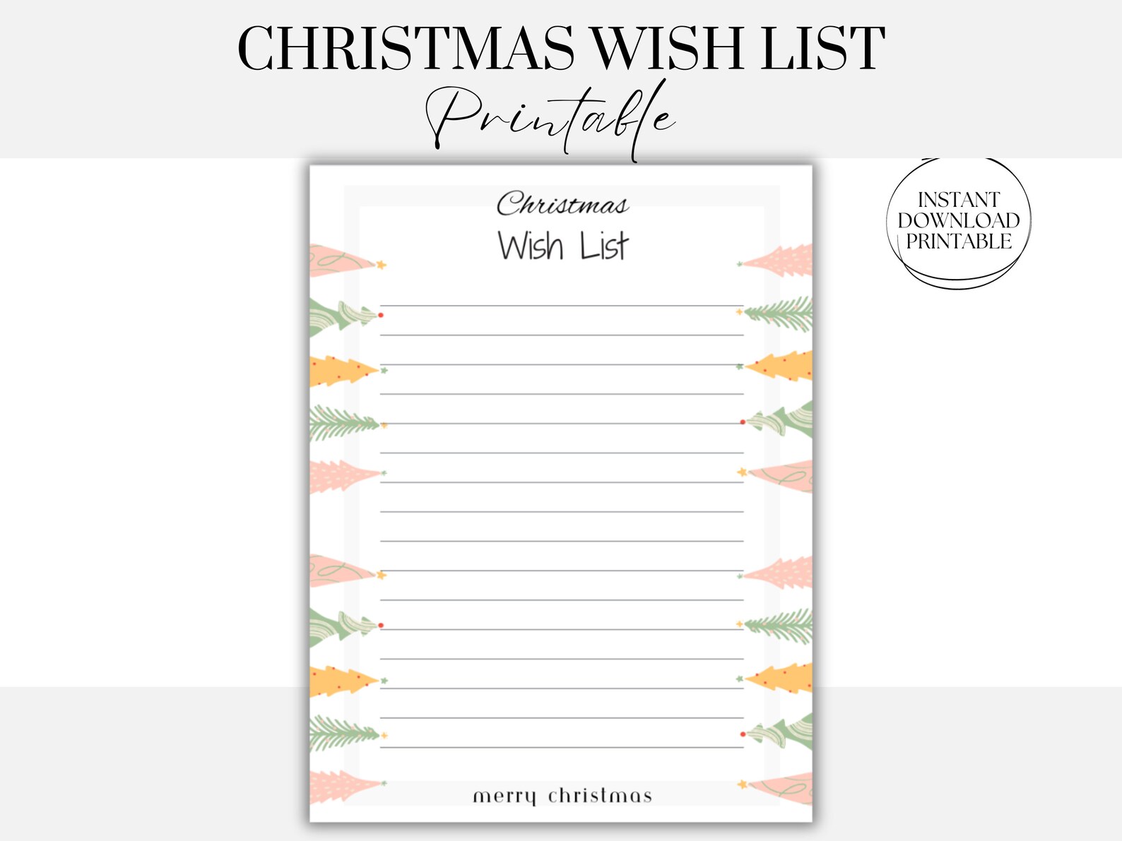 Christmas Wish List Printable Christmas Instant Download Wish List ...