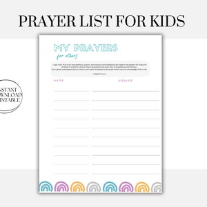Prayer List for Kids Prayer Chart Prayer List Printable Church ...