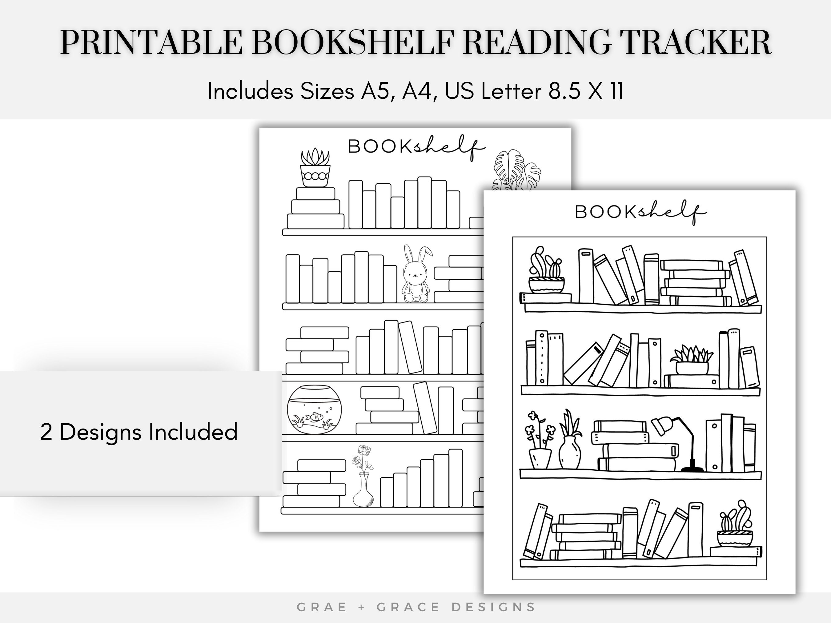 Reading Tracker Printable, Bookshelf Reading Log A4 A5 Letter HP ...