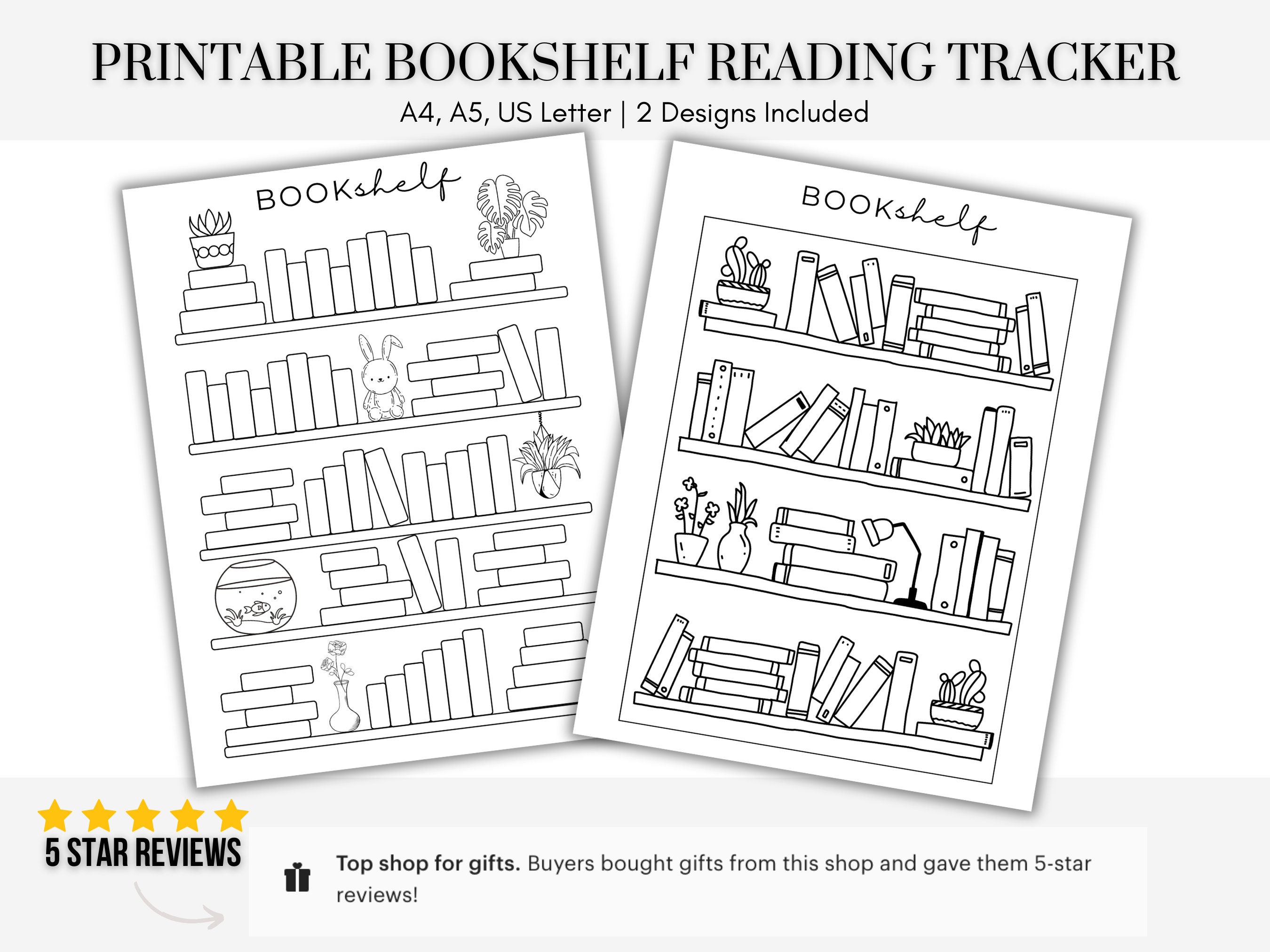 Reading Tracker Printable, Bookshelf Reading Log A4 A5 Letter HP ...