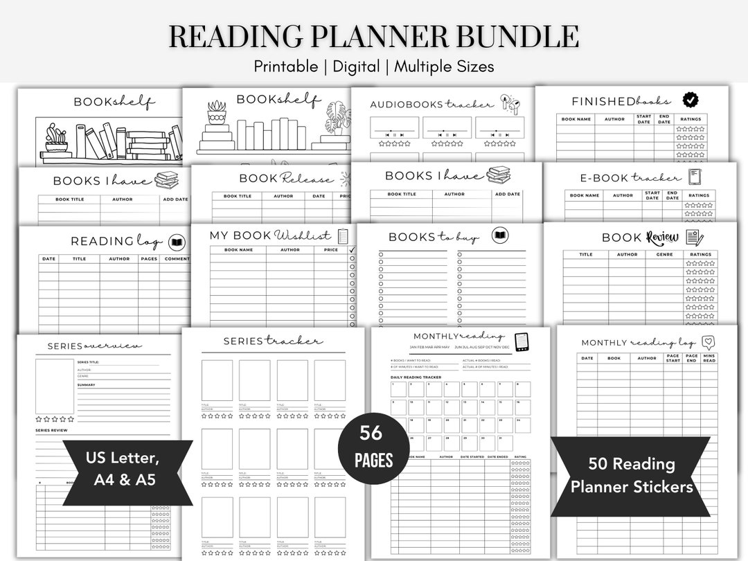 Book Reading Tracker Bundle Printable Page,a5 Bullet Journal Book Pages ...
