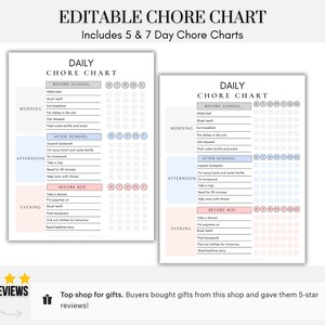 Kids Daily School Checklist Schedule Printable, Editable Chore Chart ...
